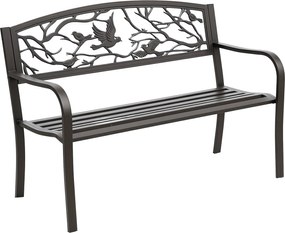 Hliníková zahradní lavička Outsunny s opěrkami a obrázkem zvířat, nosnost 240 kg, pro terasu, rozměry 127x60x85 cm, hnědá | Aosom