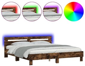 Rám postele s čelem a LED osvětlením kouřový dub 180 x 200 cm