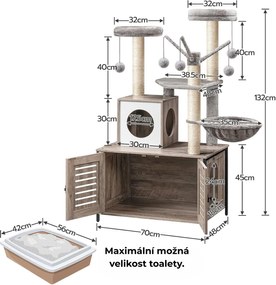 Škrabadlo pro kočky Vasagle Selly 132 cm s toaletou šedé