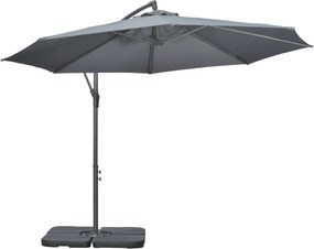 Outsunny Slunečník s volným stojanem, Ø2,92m Zahradní slunečník s klikou, závažími, obalem, křížovou základnou, tržní slunečník pro balkon, Ocel, Oxfo