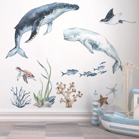 Gario Dětská nálepka na zeď Ocean - velryba, běluha, želva a rejnok