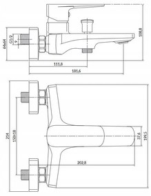 Cersanit Larga, nástěnná vanová-sprchová baterie, zlatá matná, S951-378