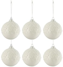 OnaDnes -20% Set šesti bílých skleněných vánočních ozdob J-Line Snow Ball 9 cm