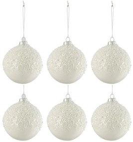 Set šesti bílých skleněných vánočních ozdob J-Line Snow Ball 9 cm
