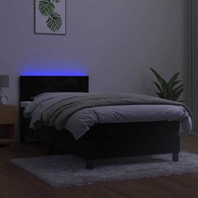 Box spring postel s matrací a LED černá 90x200 cm samet 3134443