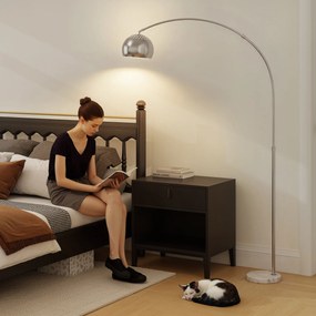 HOMCOM Stojací lampa, obloukový design s mramorovou základnou, 167 cm, stříbrná