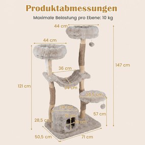 Costway Škrabadlo 147 cm škrabadlo pro kočky s jeskynní houpací sítí