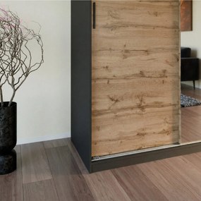 GAB Posuvná šatní skříň se zrcadlem MONTAIRE 250 cm Barva dřeva: Dub Wotan + černá