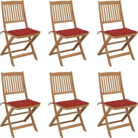 vidaXL Skládací zahradní židle s poduškami 6 ks masivní akácie [3075006] Barva: Červená