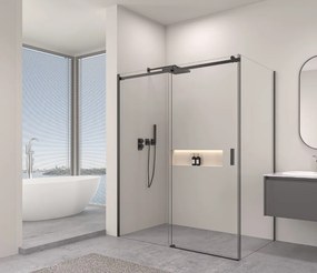 Erga Lynn, sprchový kout s posuvnými dveřmi 100(dveře) x 100(stěna) x 195 cm, 8mm čiré sklo, černý profil, ERG-V02-LYNN-D100G100-CL-BK