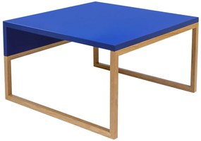 Modrý konferenční stolek Woodman Cubis s dubovou podnoží 60 x 50 cm