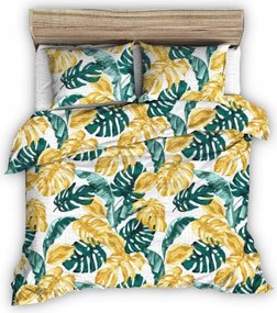 Povlečení z kůry 140x200 bílé se zelenými zlatými exotickými listy