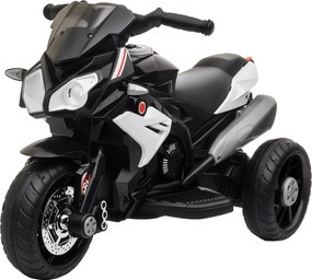 HOMCOM Dětská elektrická  tříkolka Trimoto pro děti od 3 let s dobíjecí 6V baterií, hudebním klaksonem a světlomety 86x42x52 cm Černobílá | Aosom