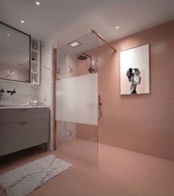 Erga Paris, sprchová zástěna Walk-In 80x200 cm, 8mm čiré/mléčné sklo, měděný matný profil, ERG-V02-PARIS-080x200-MF-CO