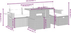 6dílná zahradní sedací souprava s poduškami šedá polyratan 3276140