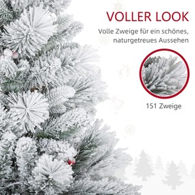 HOMCOM Vánoční stromek s LED osvětlením, sada 2 ks, 107 cm, šišky, červené bobule, nehořlavý, zelená/bílá