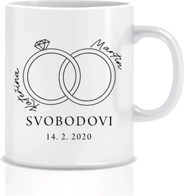 Personalizovaný klasický bílý keramický hrníček 300 ml s prstýnky a jmény