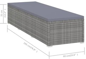 vidaXL Marketos Zahradní lehátko s poduškou polyratan šedé