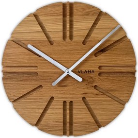 VLAHA Dubové hodiny ATELIER vyrobené v Čechách se stříbrnými ručkami ⌀32,5cm