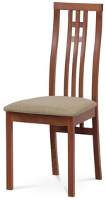 AUTRONIC Jídelní židle, masiv buk, barva třešeň, látkový béžový potah BC-2482 TR3