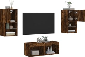 4dílná obývací stěna s LED osvětlením kouřový dub 3216573