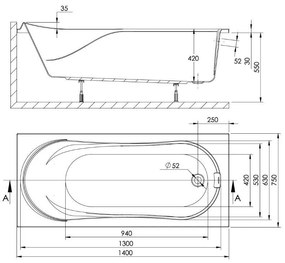 Scansani Wivea akrylátová vana Délka vany: 140cm