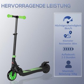 HOMCOM E-koloběžka elektrická koloběžka 120W motor, dojezd 6 km, max. 8 km/h, elektrická koloběžka od 6 let, zelená+bílá