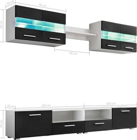 vidaXL 5dílná obývací stěna s LED osvětlením s vysokým leskem [246027] Barva: Černá