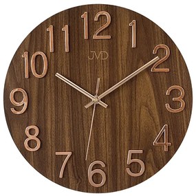 JVD Skleněné hnědé kulaté čitelné nástěnné hodiny v imitaci dřeva JVD HT98.8