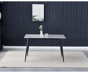 Jídelní stůl HT-403M GREY, 130x70 cm, slinutý kámen v imitaci mramor mat, kov černý lak mat