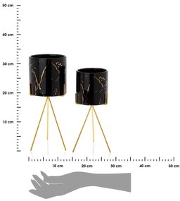 KERAMICKÝ KVĚTINÁČ SE STOJÁNEM EMMA SADA 2KS 28,3X9,6 CM+32,5X12,5 CM ČERNÁ