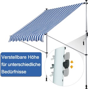 Outsunny markýza se skládacím ramenem, výškově nastavitelná markýza 200x150cm modrá/bílá z hliníku pro terasu a balkon | Aosom.de