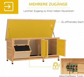 Klec pro malé zvířata PawHut s podnosem a asfaltovou střechou, venkovní i vnitřní, z jedlového dřeva, Přirodní+Černá 112 x 50 x 54 cm