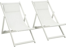 Sada 2 skládacích hliníkových lehátek Outsunny s 5 polohově nastavitelným opěradlem a polštářem pod hlavu pro terasu, zahradu a venkovní použití 58x96