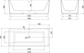 Mexen Nila, volně stojící rýhovaná vana 170 x 75 cm, bílá-černá, černý matný přepad, 52841708075-70
