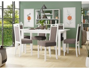 Rozkládací jídelní stůl se 6 židlemi AL10, Barva dřeva: bílá, Potah: Kronos 7