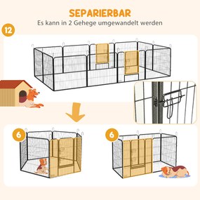 PawHut výběh pro štěňata 80 cm vysoký, 12-TLG výběh pro štěňata se 2 dvířky, DIY výběh pro střední psy, králíky, morčata, ocel, šedý