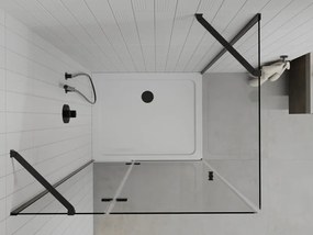 Mexen Roma, sprchový kout s 1-křídlými dveřmi 100 (dveře) x 90 (stěna) cm, 6mm čiré sklo, černý profil, slim sprchová vanička 5cm černá s černým sifonem, 854-100-090-70-00-4070B