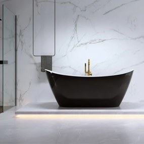 BPS-koupelny Volně stojící akrylátová vana HYD-RIC513B 160x75 bílá/černá, odtokový komplet zlatý
