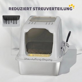 PawHut krytý kočičí záchod s nerezovou vanou — proti roznášení steliva, nepropustný, snadné čištění; pro velké kočky do 8 kg, 60,4 x 40,4 x 41,8 cm, …