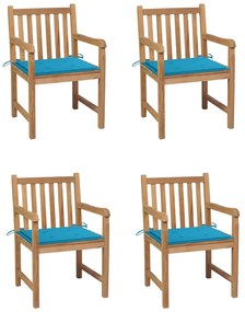 Zahradní židle 4 ks modré podušky masivní teak,  3073008