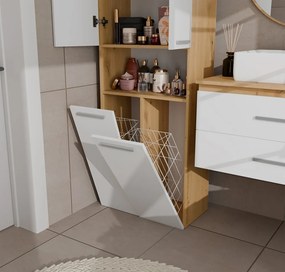 Koupelnový sloupek se 2 koši na prádlo NEL 2K DK bílá/dub artisan