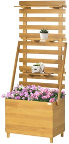 Vyvýšený záhon Outsunny s mříží a 3 policemi, truhlík s květinovým boxem pro popínavé rostliny ze dřeva, hnědý 63x39x160cm | Aosom.de