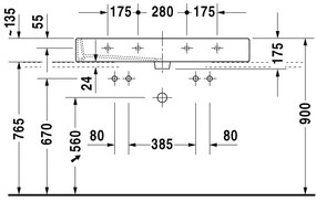 Duravit Vero - umyvadlo 100x47 cm na 2 baterie, broušené, bílá 0454100026