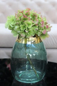 Zelená skleněná váza se zlatým okrajem 23cm