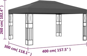 vidaXL Marketos Altán 3 x 4 m antracitový textil