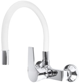 Gamma Flex, nástěnná dřezová baterie s elastickým ramenem, bílá-chromová, GMA-BFXS-WH