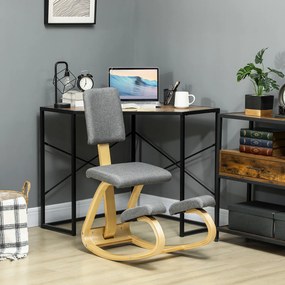 HOMCOM Ergonomická Kolenní Židle s Opěrkou, Houpací Kolenní Sedák, Ergonomická Dřevěná Židle, Ortopedická Kancelářská Židle, Korektor Držení Těla, Úl…