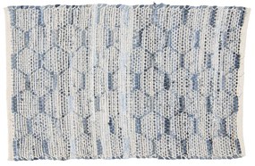 Modrobílý bavlněný koberec s ornamenty a střapci - 60*90 cm