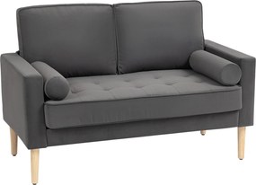 HOMCOM Moderní sametová pohovka pro 2 osoby 127 cm, silné pružinové polštáře, dřevěné nohy z kaučukovníku, 2 polštáře a prošívané sedadlo, pohovka pro